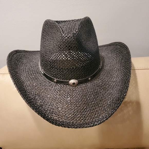 Stetson | Accessories | Stetson Onyx Straw Black Mesh Cowboy Hat Size ...